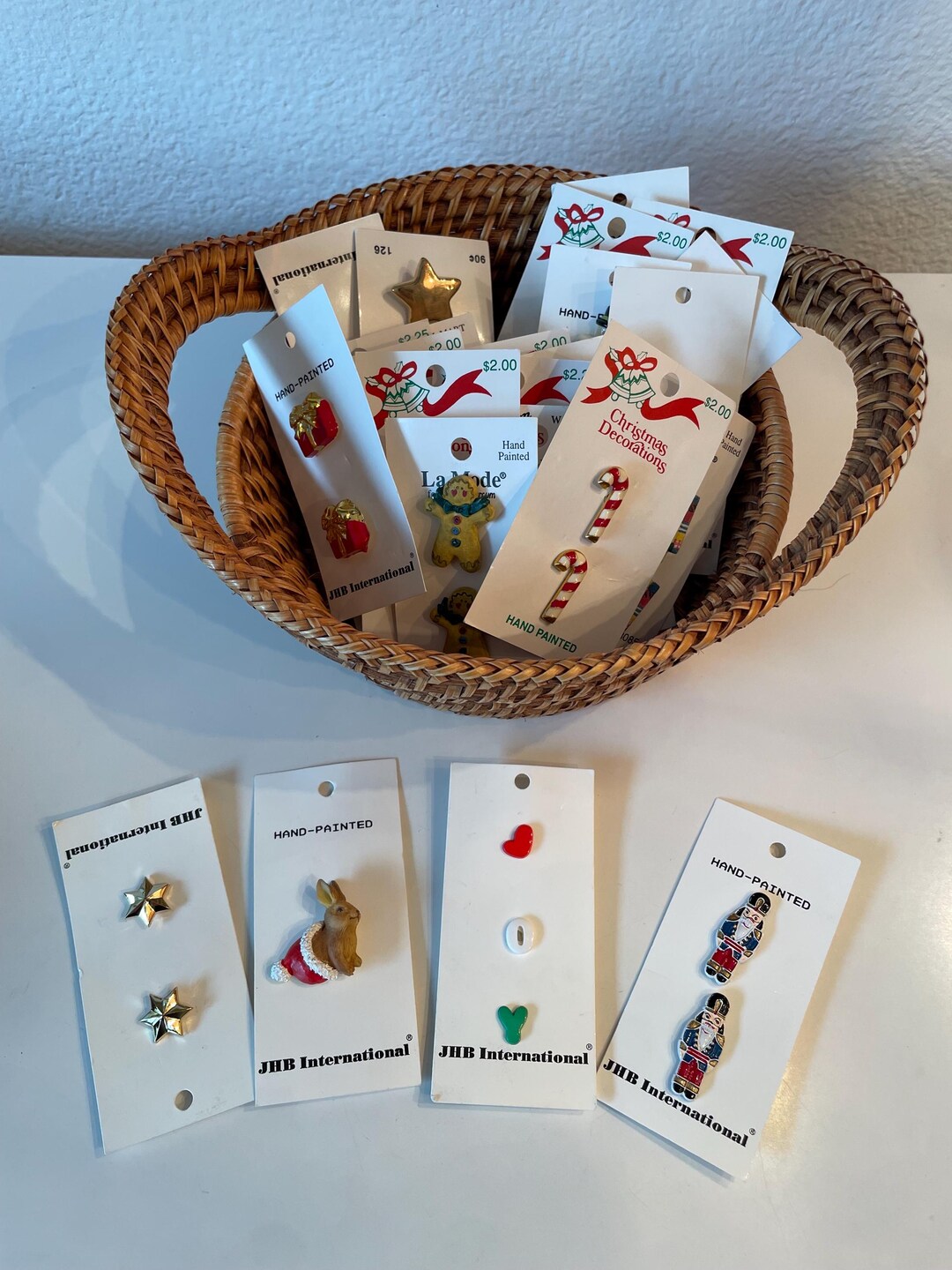 Vintage Christmas Buttons Hand Painted Mixed Lots 26 Cards Holiday ...