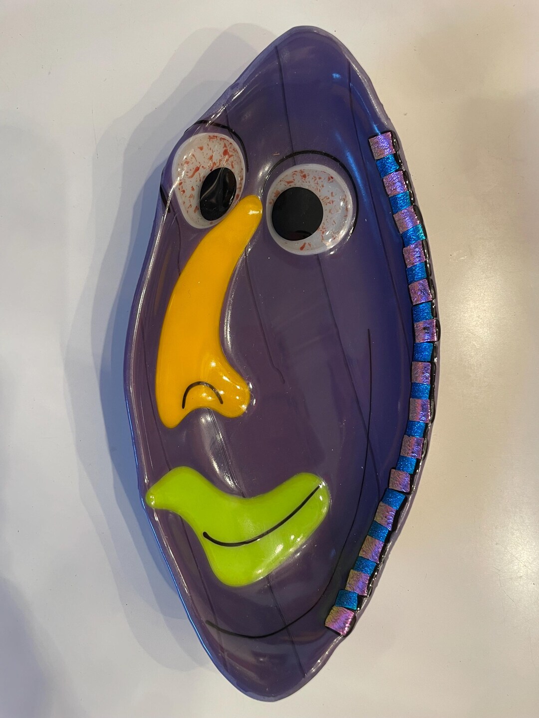 Curtiss Olson Fused Glass Dish | Vintage Fused Face Art Glass | Googly ...