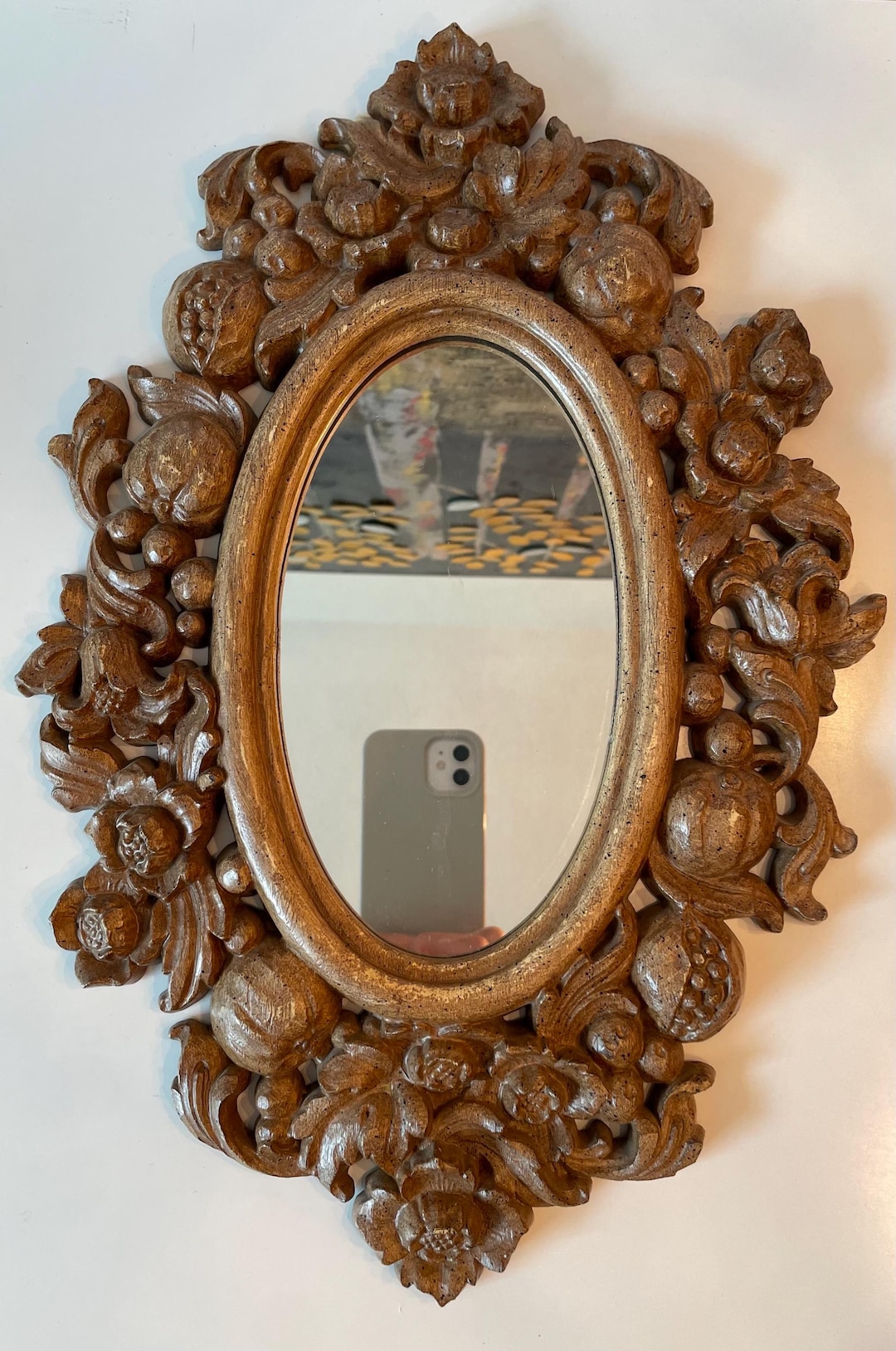 Vintage Oval Mirror Resin Plastic Wall Mirror | Decorative Fruit Flower ...