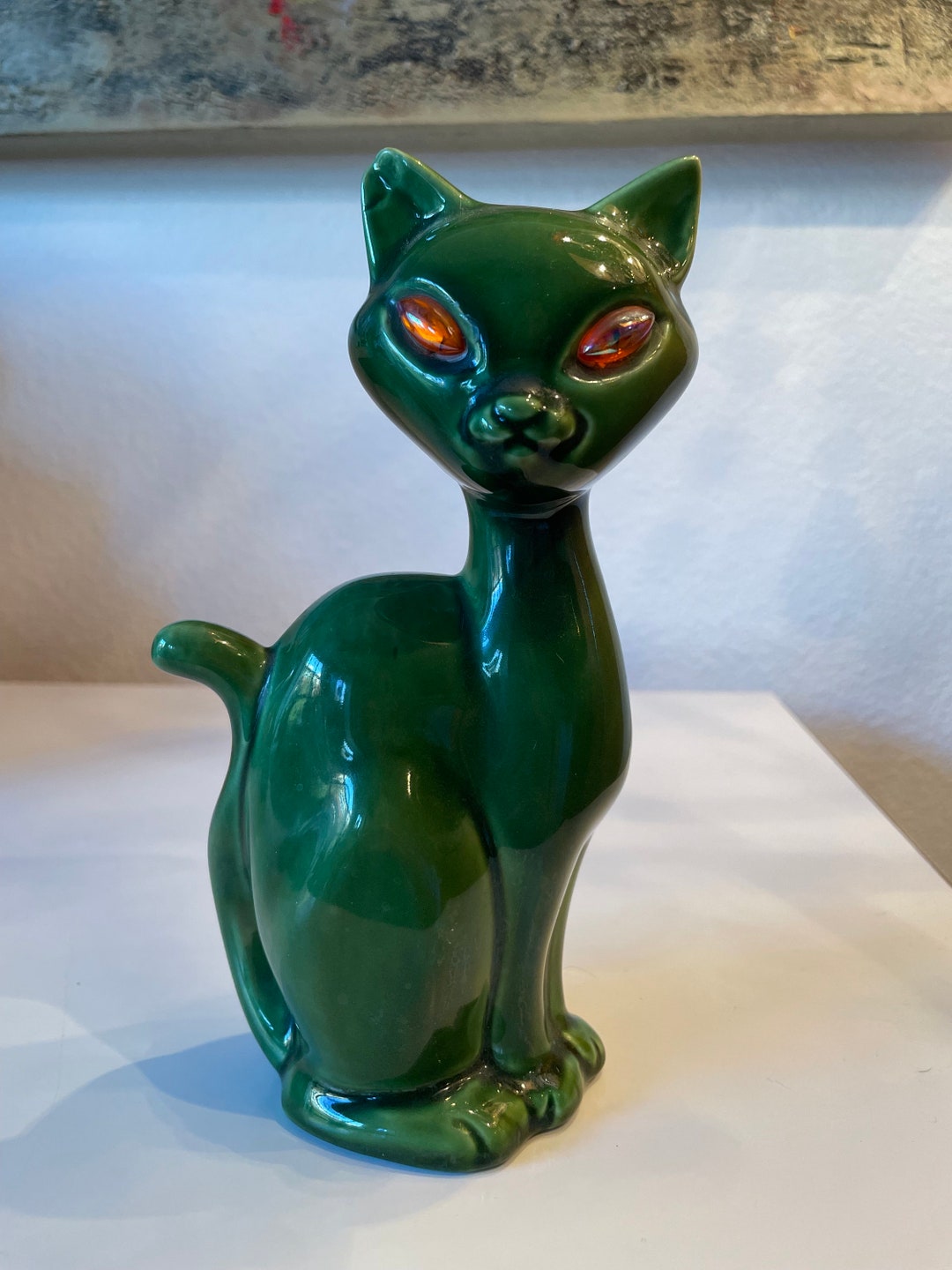 California Pottery Siamese Green Cat Kitty Figurine Dark Amber Jewel ...