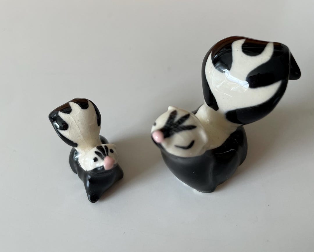 Vintage Miniature Black and White Ceramic Skunk Figurine With Pink Nose ...