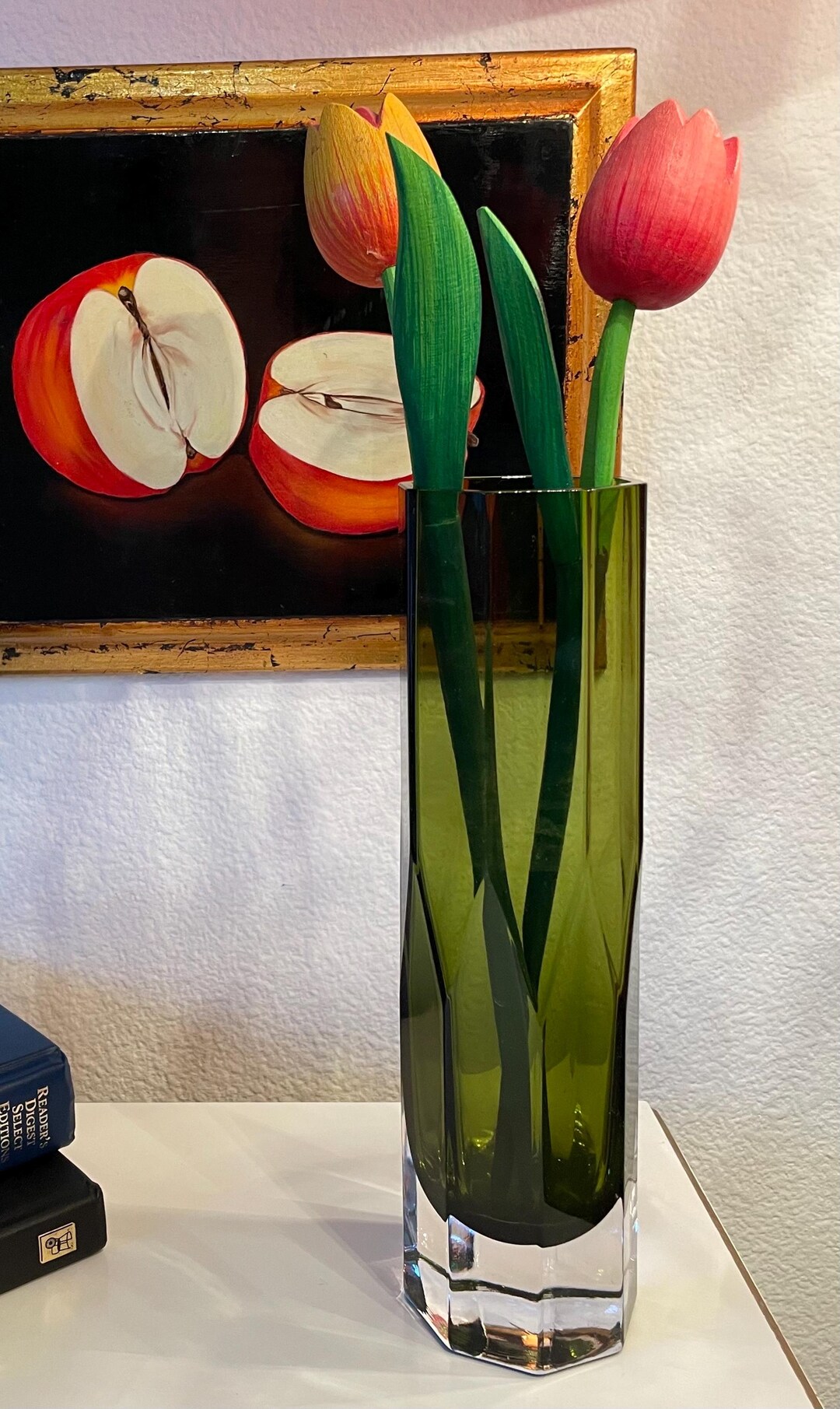 Green Faceted Sweden Glass Vase | Vintage Faceted Art Glass Vase ...