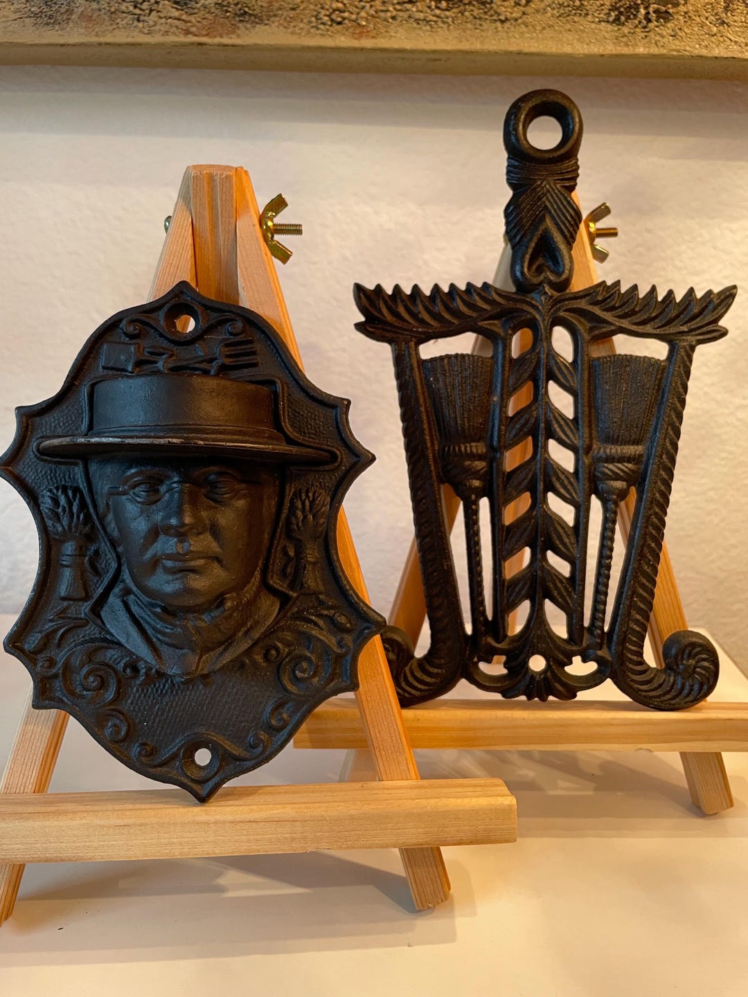 Vintage Cast Iron Amish Quaker Man Head Match Holder and Trivet | Man ...