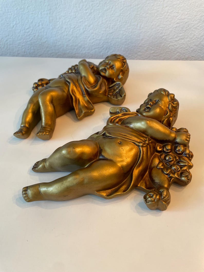 Gold Chalkware Cherub Wall Decor Set of 2 - Etsy