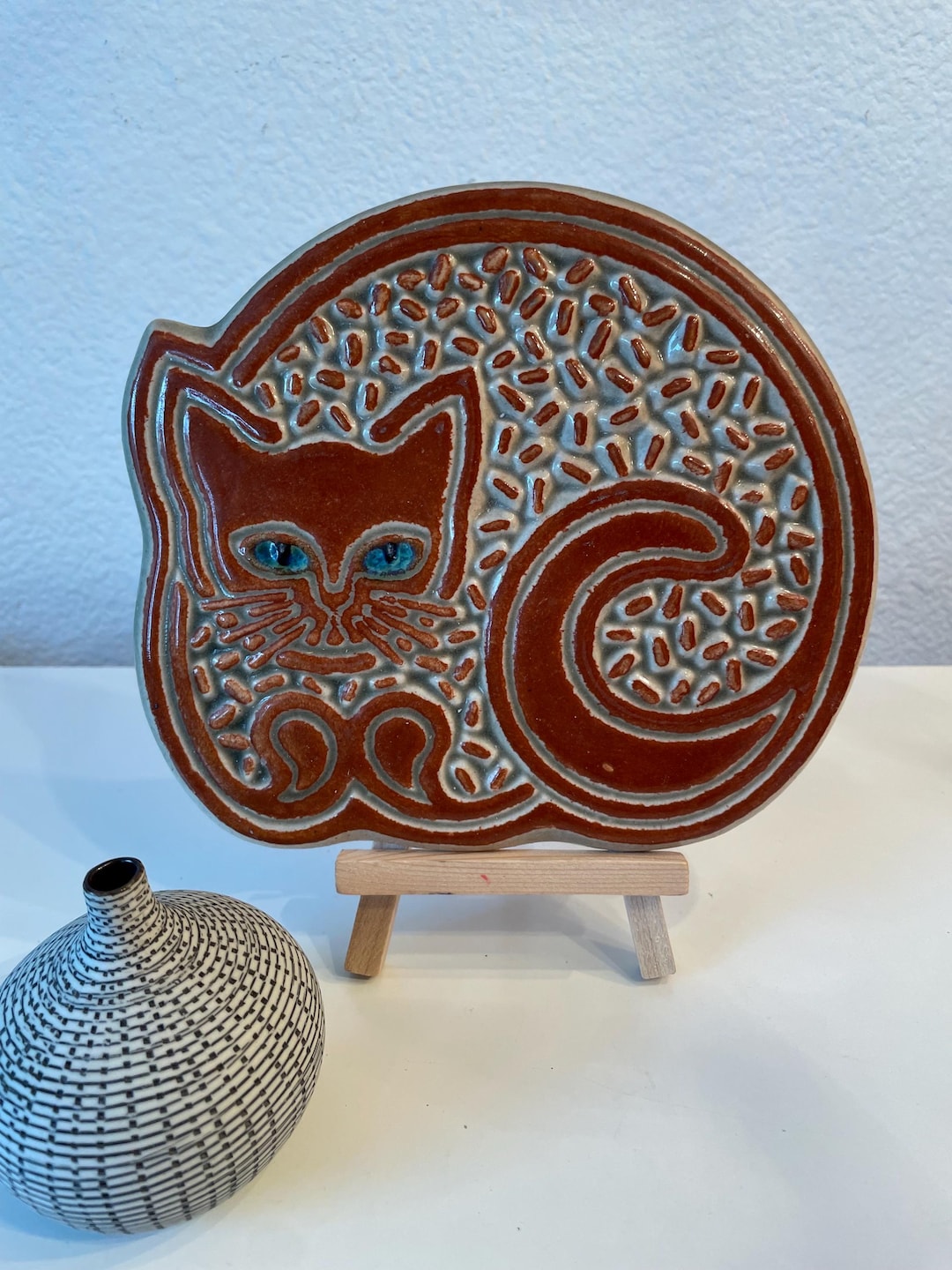 Vintage Ceramic Pottery Cat Wall Hanging Decor | Ceramic Cat Trivet ...