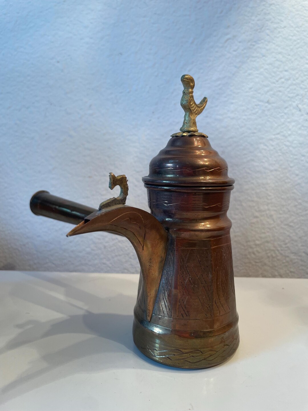 Vintage Brass Turkish Coffee Pot | Collectible Metal Etched Pot READ ...