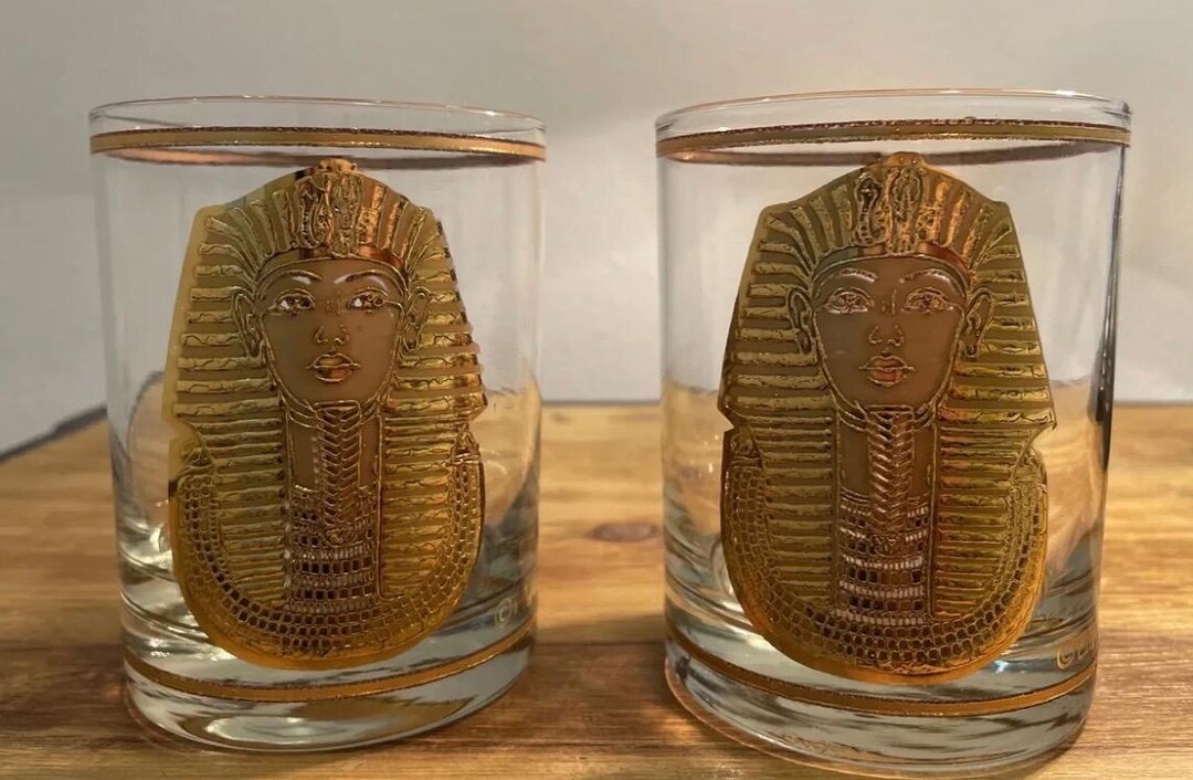 Culver Vintage Egyptian King Tut Elegant Glass 22kt Gold Emblem Low ...
