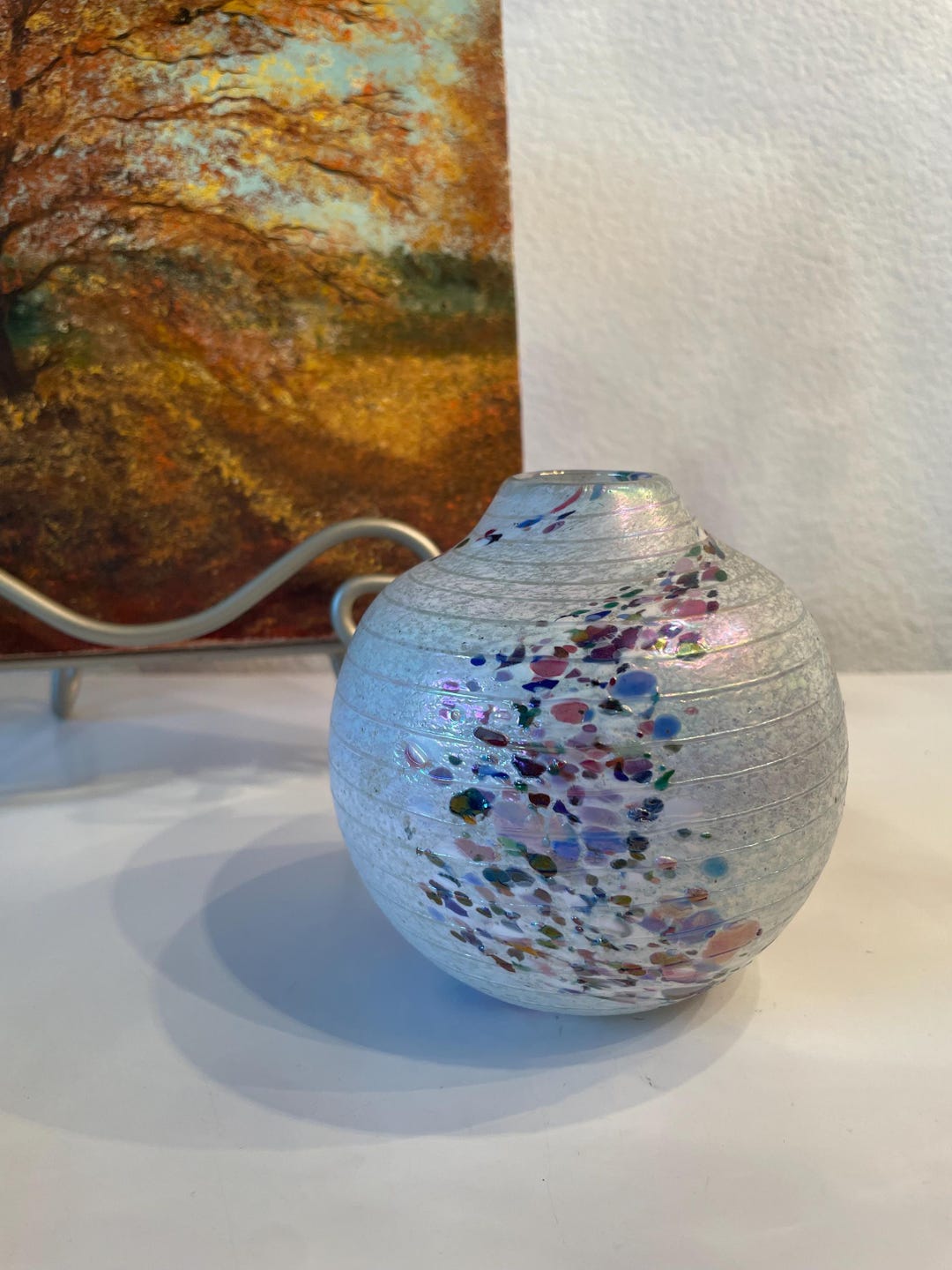 Colorful Iridescent Art Glass Vase Handblown Artist Signed | Vibrant ...