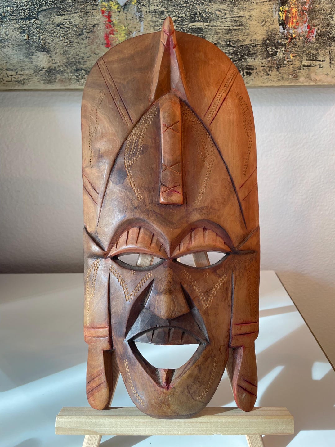 Vintage Hand Carved Wooden Face Mask | Primitive Hand Made Wooden Art ...