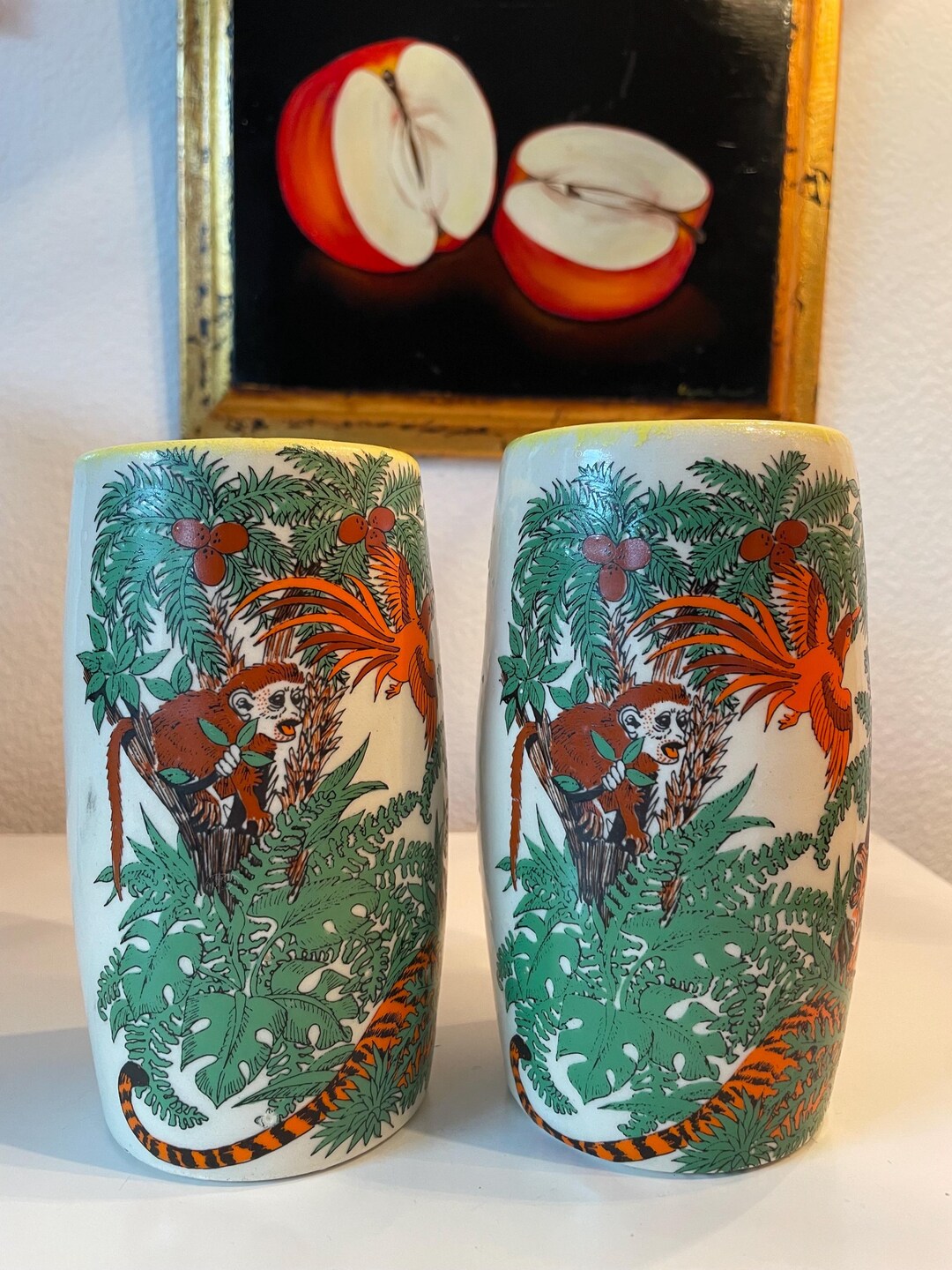 Kay Mallek Pottery Vase Mug 1984 Set of 2 | 2 Vintage Kay Mallek Jungle ...