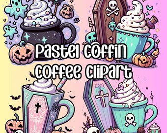 Halloween Coffee Clipart Set, Scary Gothic Watercolor Hot Coffee Drink ...