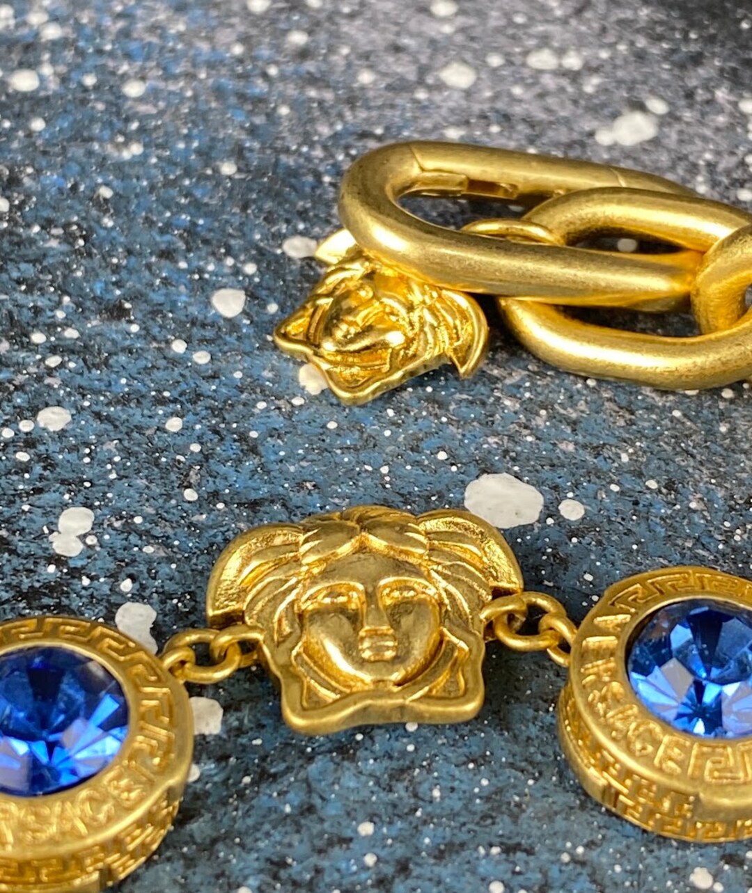 Vintage Versace Gold With Blue Stones Chain Bracelet 18cm Size With ...