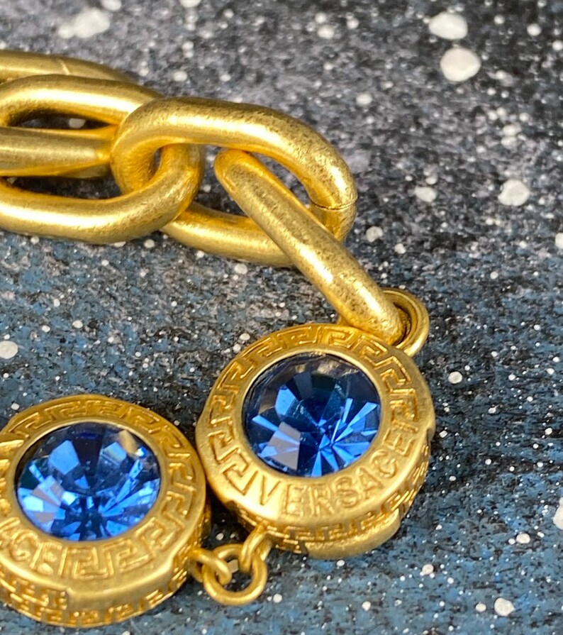 Vintage Versace Gold With Blue Stones Chain Bracelet 18cm Size With ...