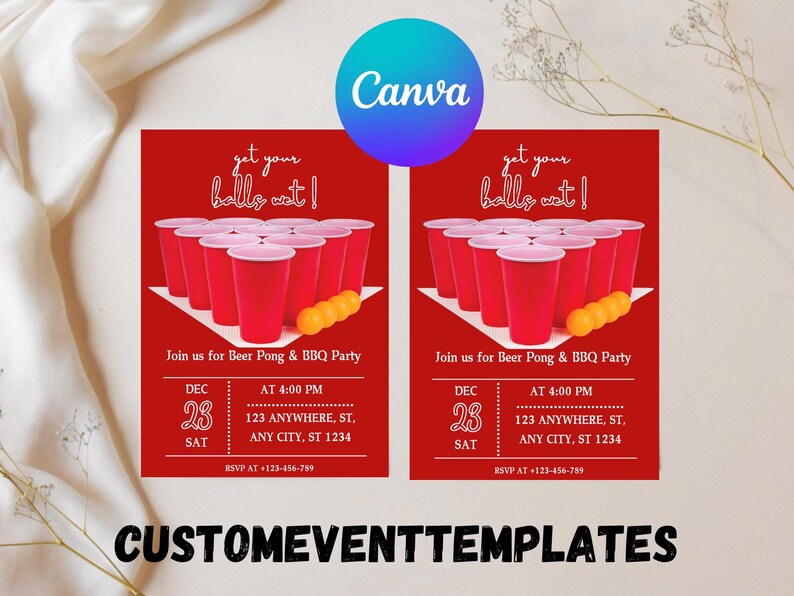 Editable BEER PONG BBQ Party Invitation, Printable Fraternity Part, Men ...