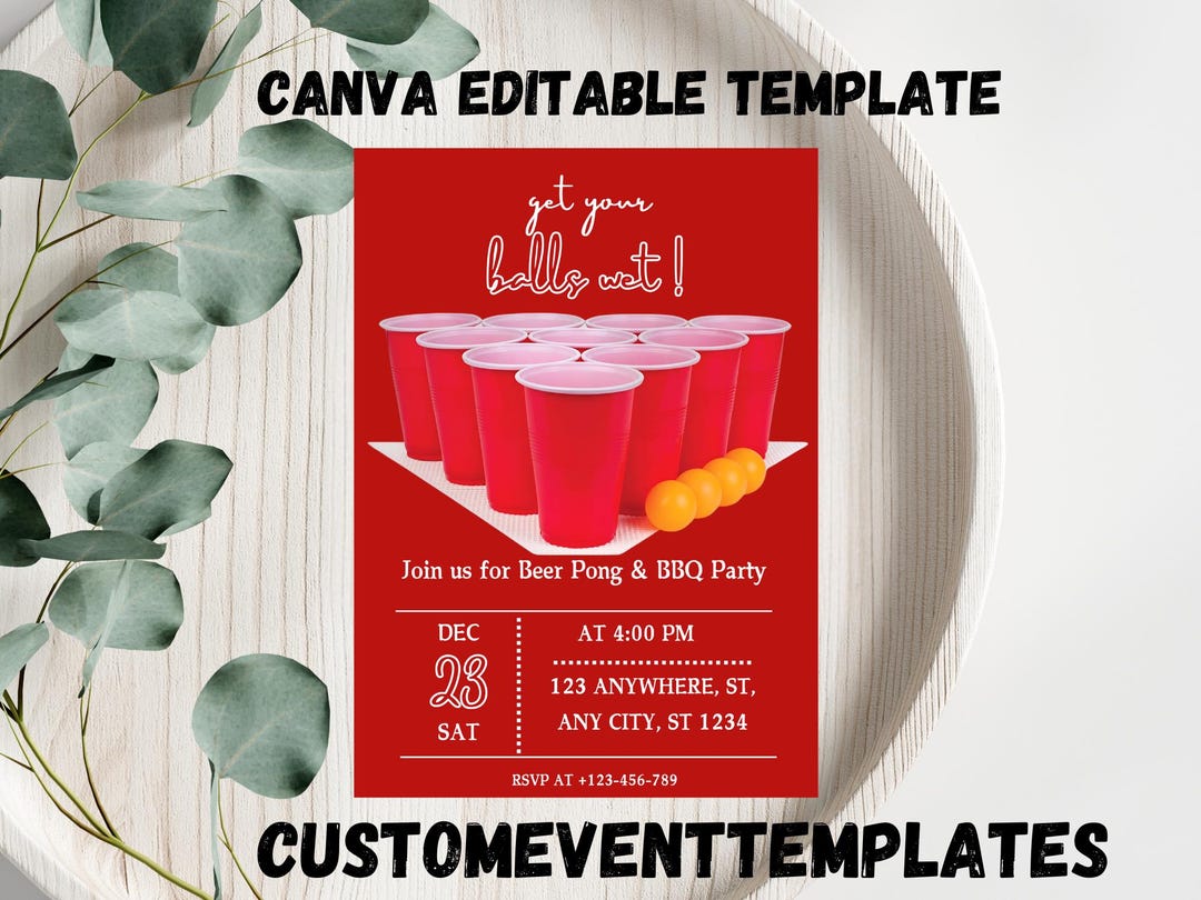 Editable BEER PONG BBQ Party Invitation, Printable Fraternity Part, Men ...
