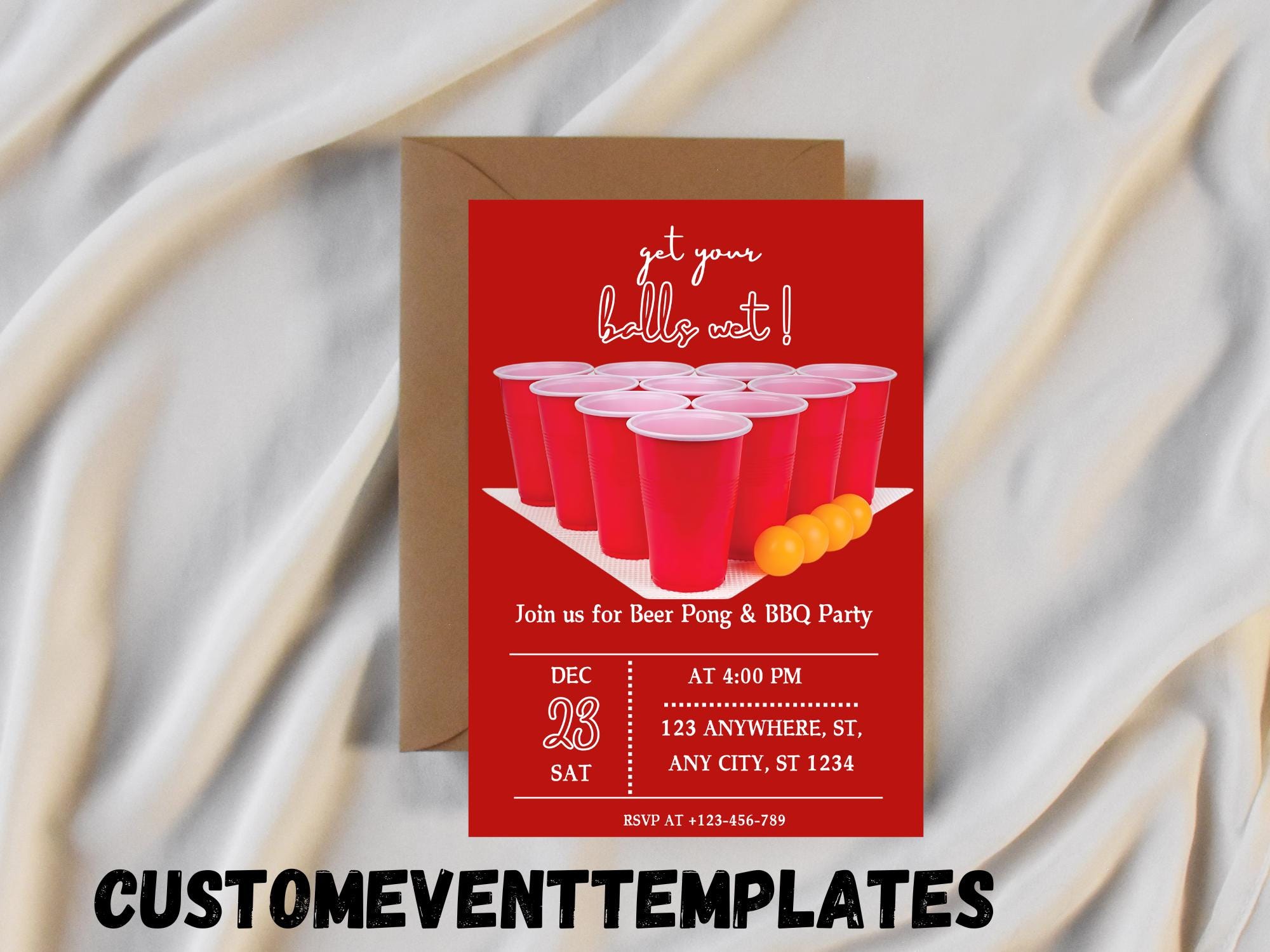 Editable BEER PONG BBQ Party Invitation, Printable Fraternity Part, Men ...