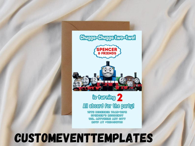 Editable Thomas the Tank Engine Birthday Invitation | Canva Digital ...