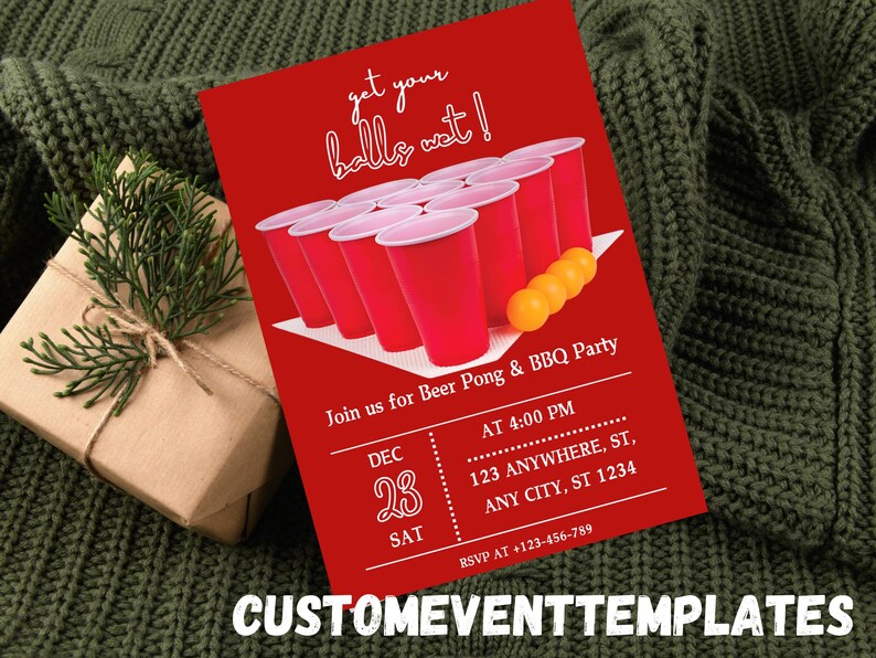 Editable BEER PONG BBQ Party Invitation, Printable Fraternity Part, Men ...