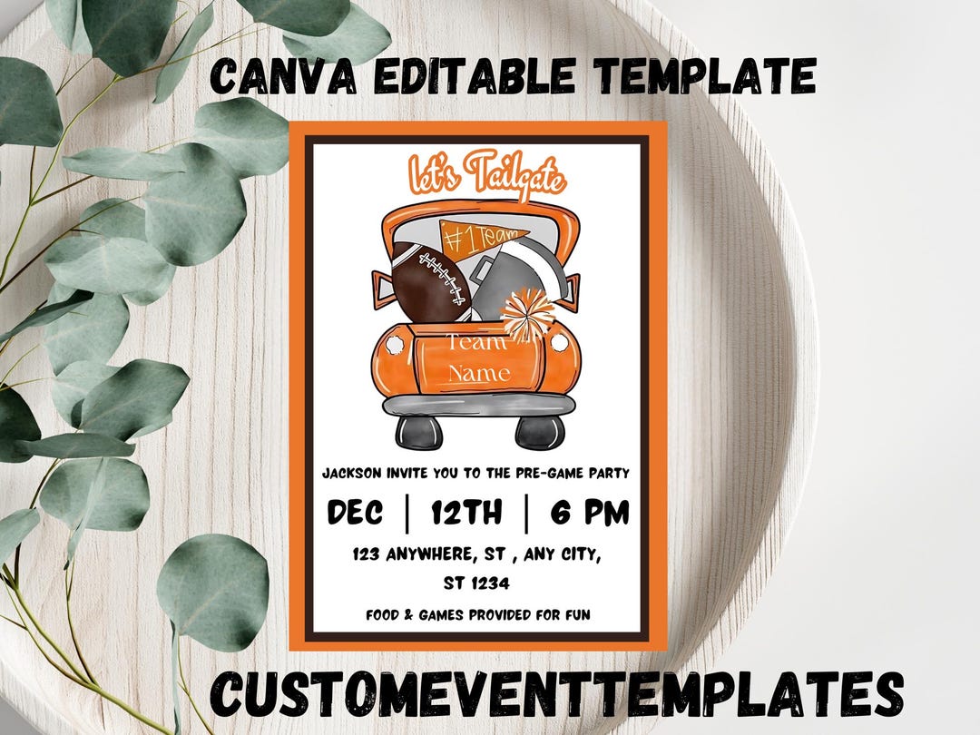 Editable TAILGATE Party Invitation, Printable Game Day, Football Invite ...