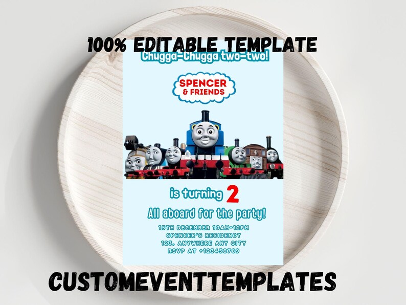 Editable Thomas the Tank Engine Birthday Invitation | Canva Digital ...