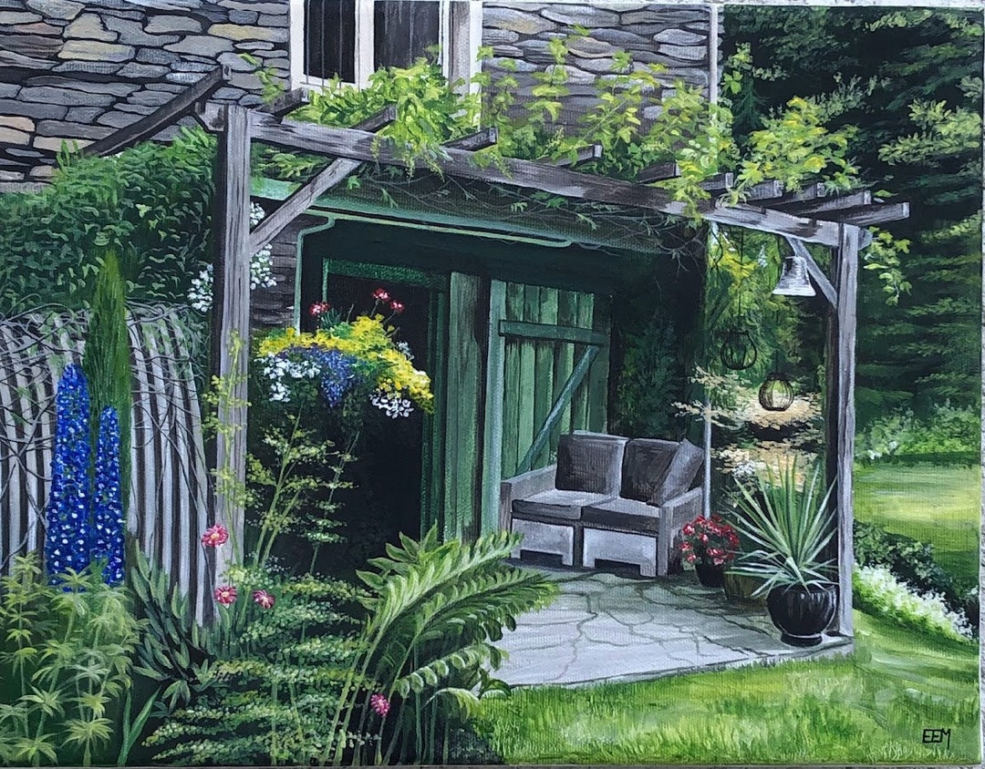 Original Painting, le Martinet En été, summer at Le Martinet, Detailed and Peaceful, Garden ...