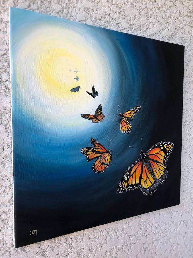 Original Acrylic Painting on Canvas, 'towards the Light, Monarch ...