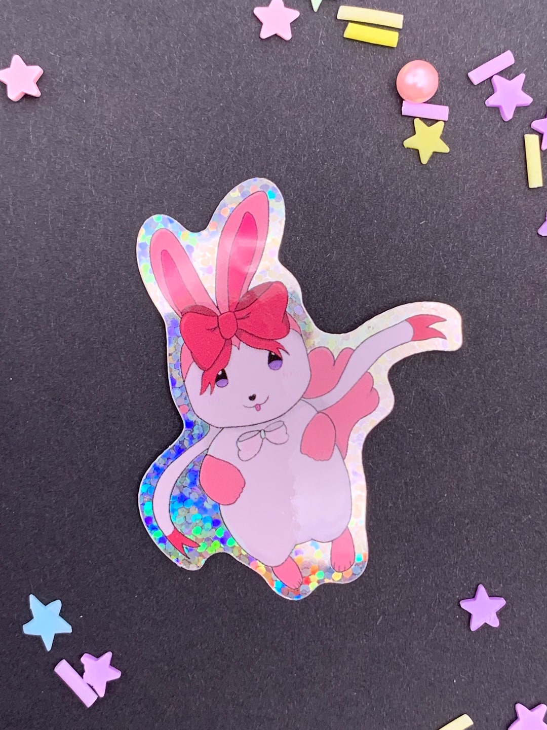 Palworld Ribbuny Holographic Sticker Cute Bow Bunny - Etsy