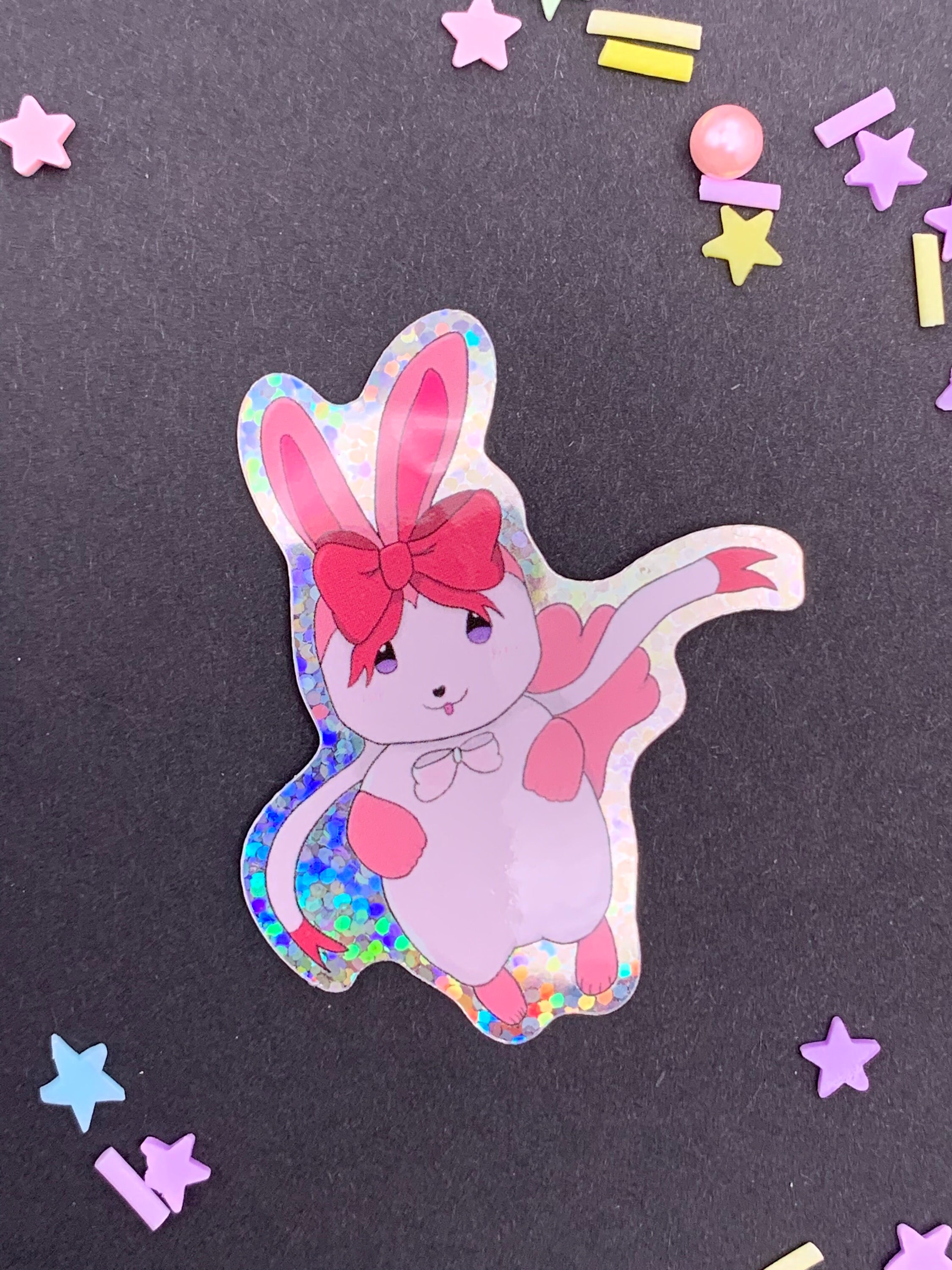 Palworld Ribbuny Holographic Sticker Cute Bow Bunny - Etsy