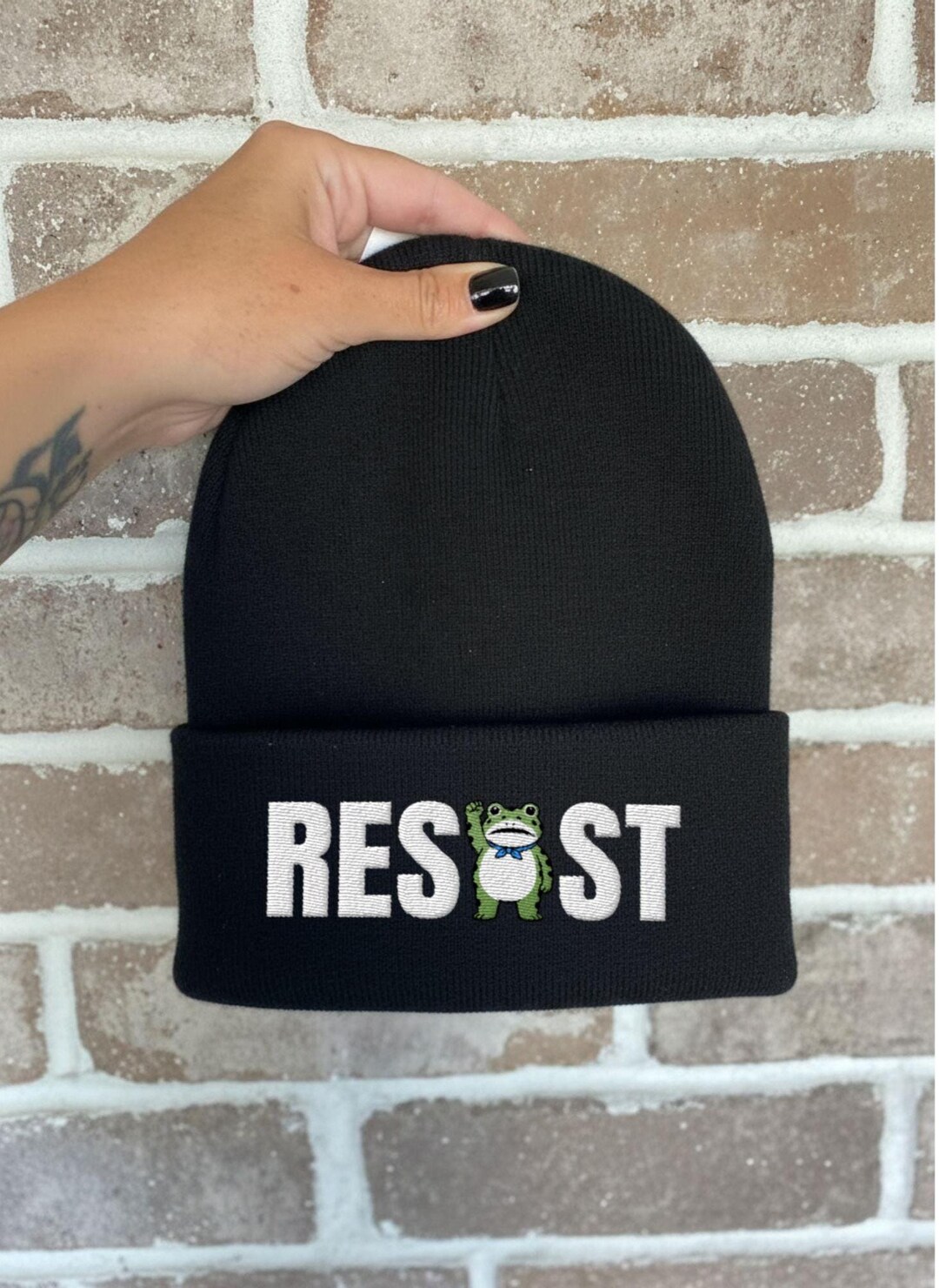 EMBROIDERED Portland Protest Frog Cuffed Beanie, Fuck ICE Freedom Frog ...