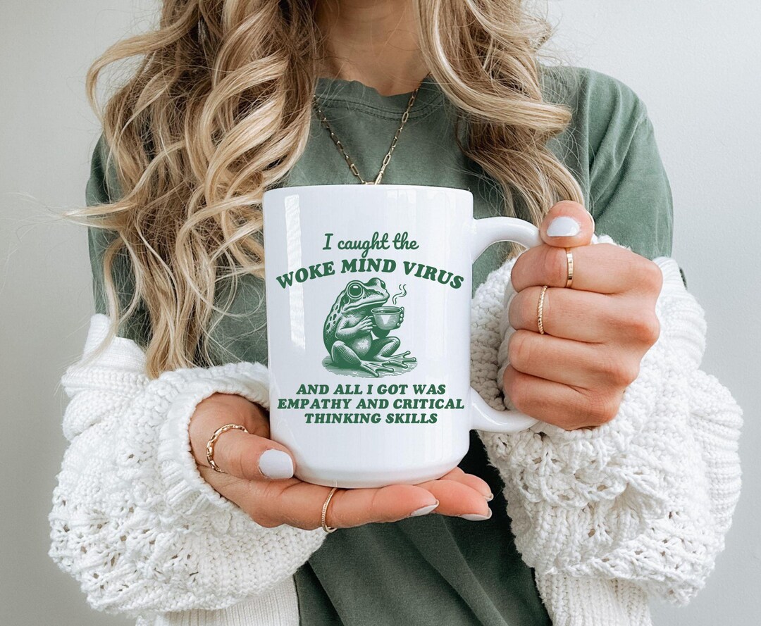 Funny Woke Mind Virus Mug, Retro Empathy Frog, Liberal Leftist Feminist ...