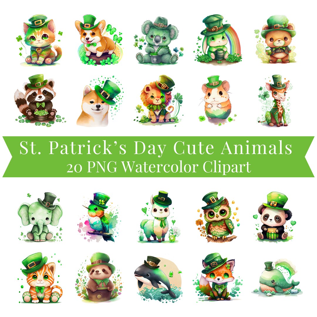 St Patrick's Day Animal Clipart - 20 Watercolour PNG Images - Etsy
