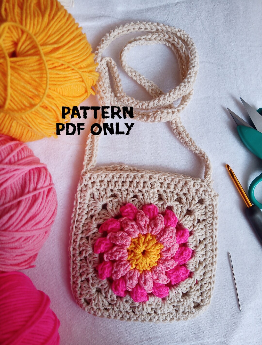 CROCHET PATTERN Crochet Granny Floral Purse, Floral Granny Square ...
