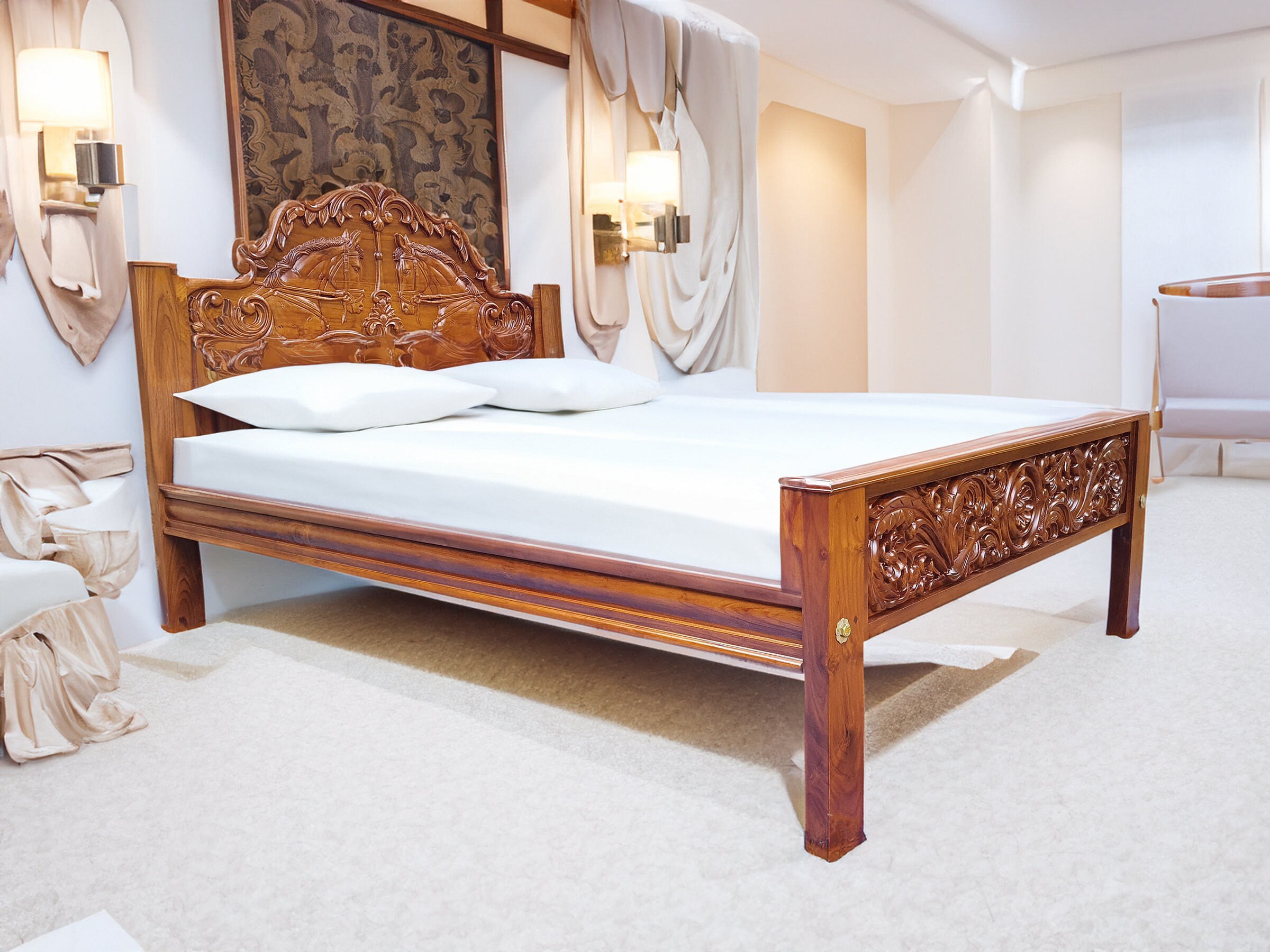 Teak wood king size bed with storage store