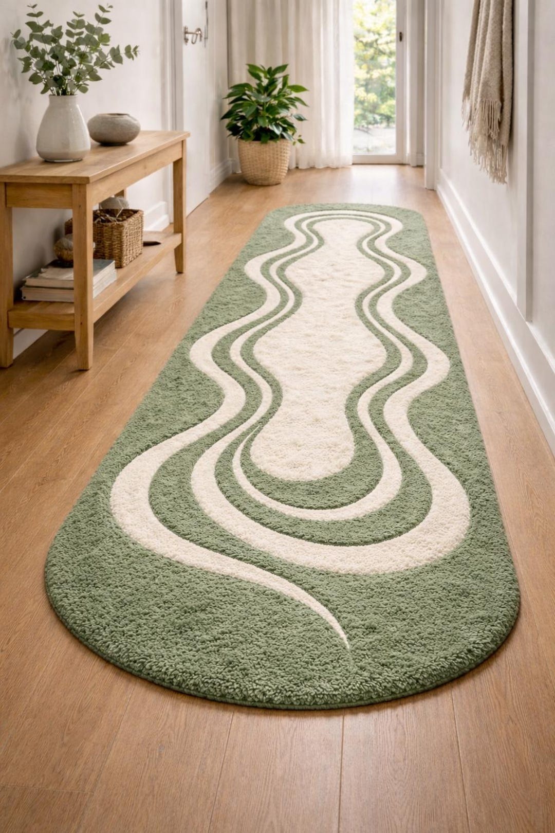 Buy Hand Tufted Wool Runner Rug in Sage Green and Cream, Soft Plush ...