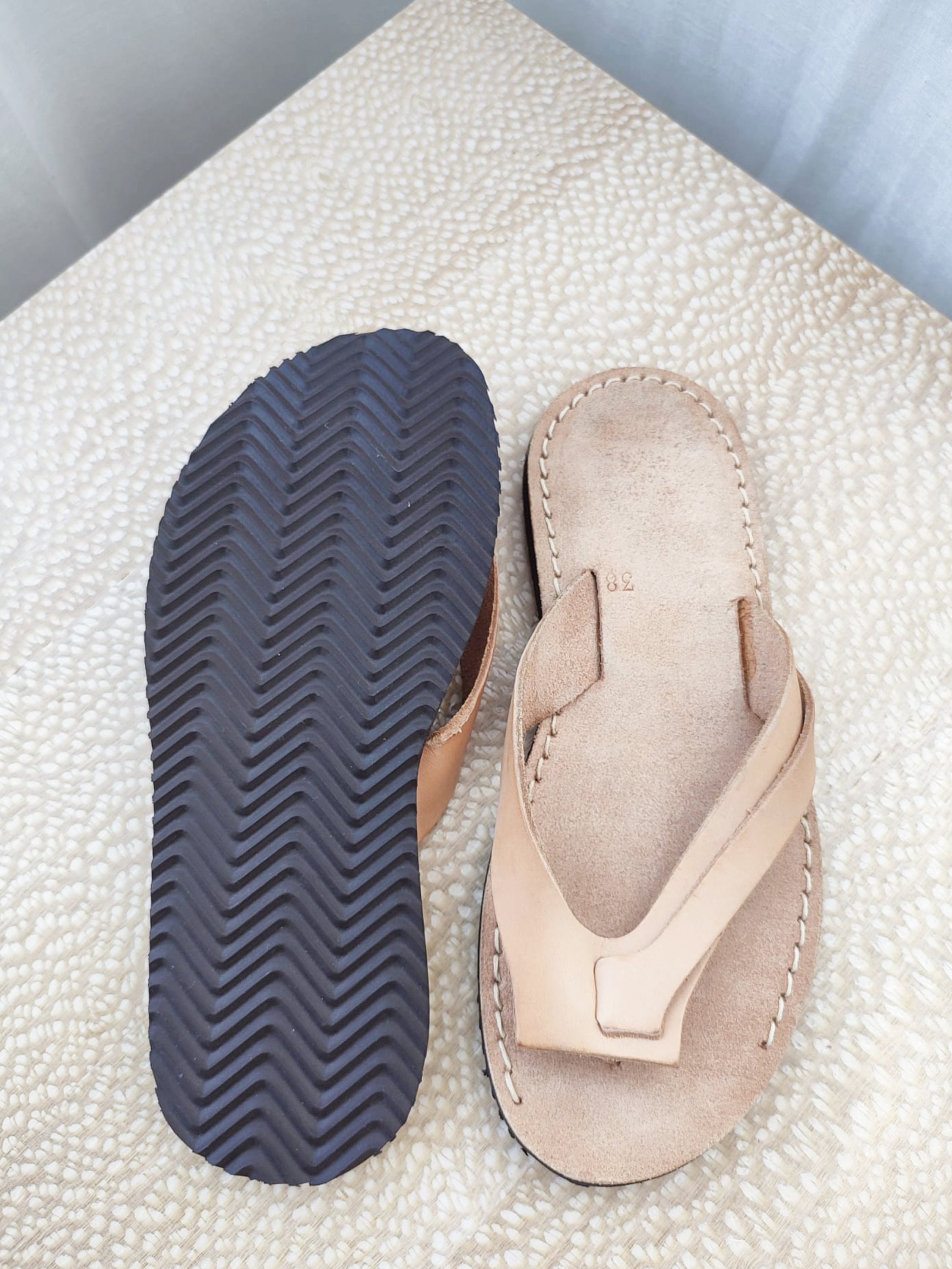 Leather Summer Sandals, Barefoot Flip-flops, Japanese-style Flat Shoes, Unisex, Natural, Black ...