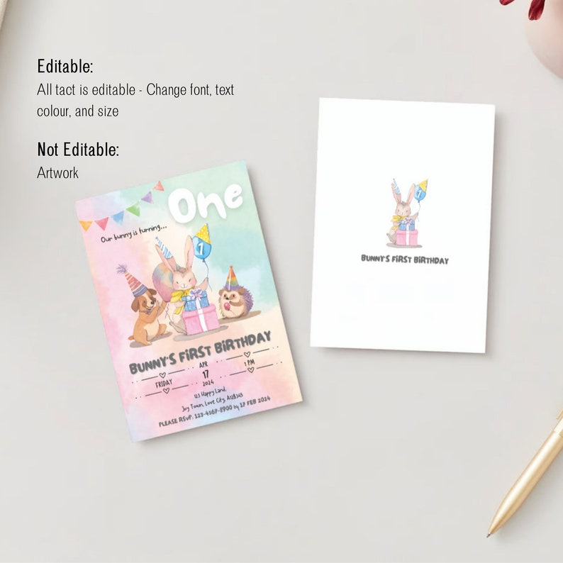 Editable: Our Bunny is One Invitation, Bunny Balloon, Baby First ...