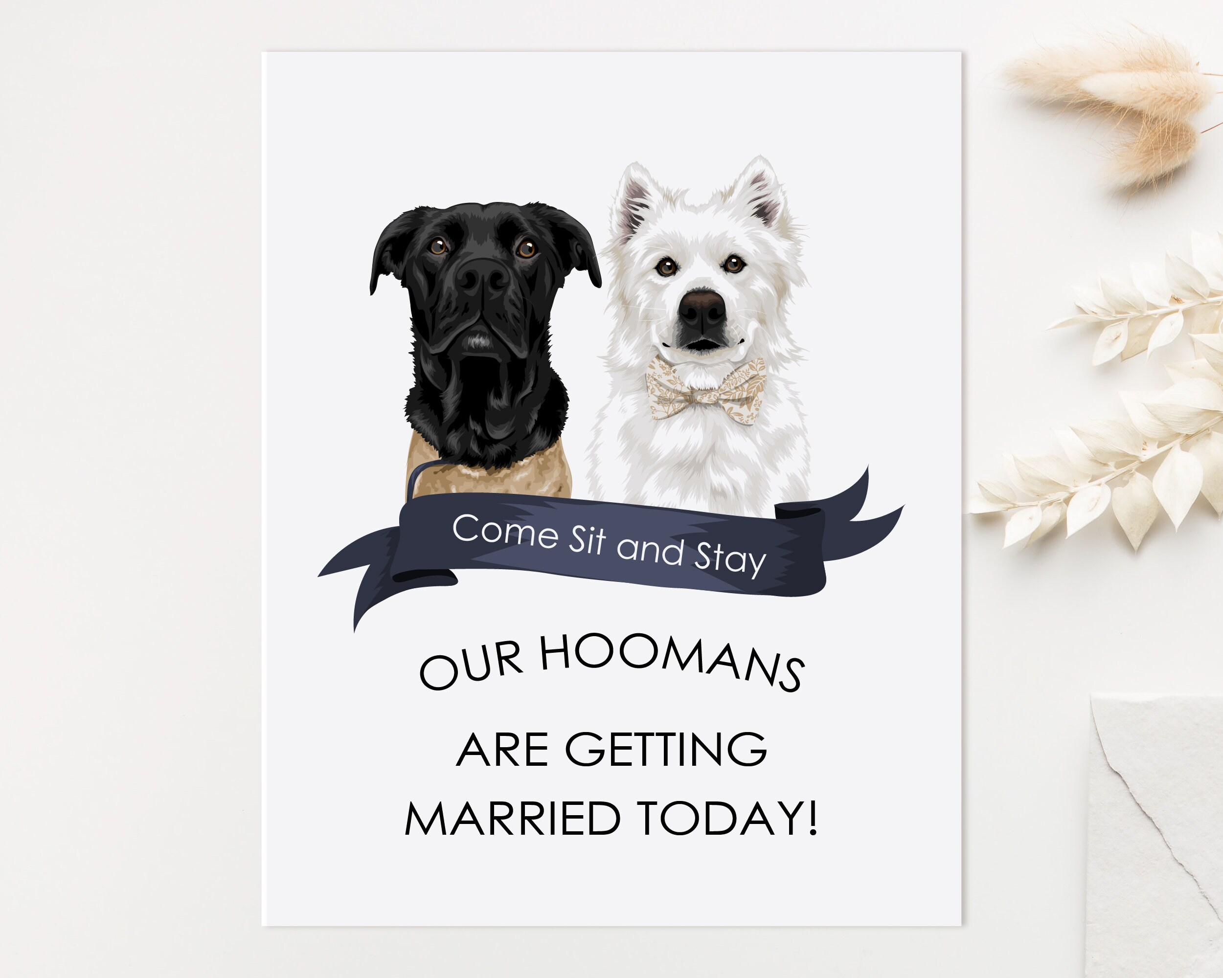Welcome Wedding Sign With Two Custom Pet Portraits. Welcome Poster With ...