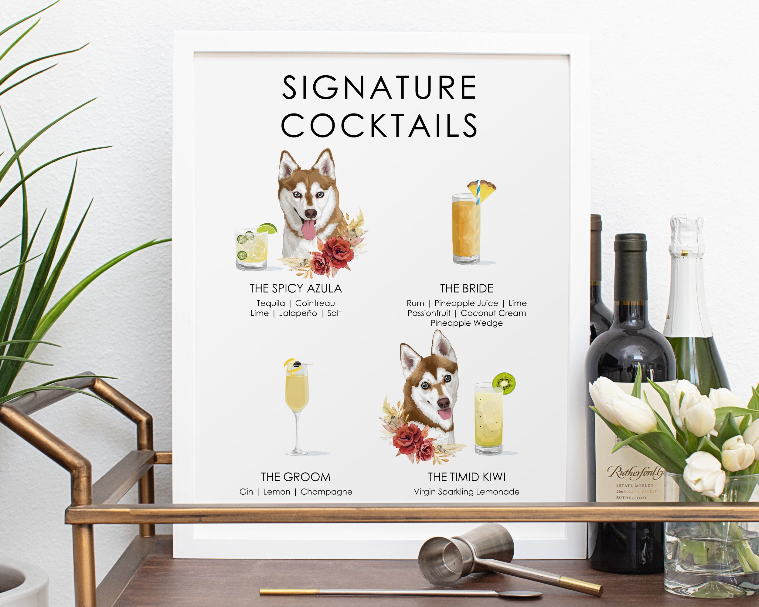 Personalized Sign for Wedding Bar. Signature Cocktail Sign With Two Pet ...