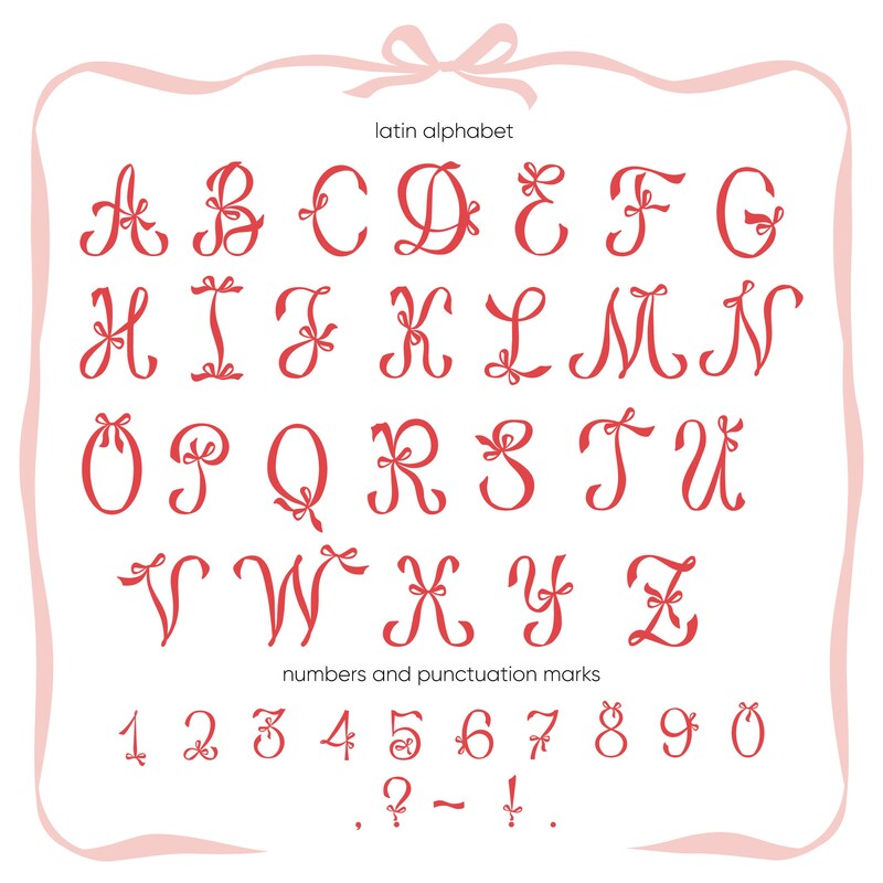 Ribbon Bow Alphabet Clipart - Etsy