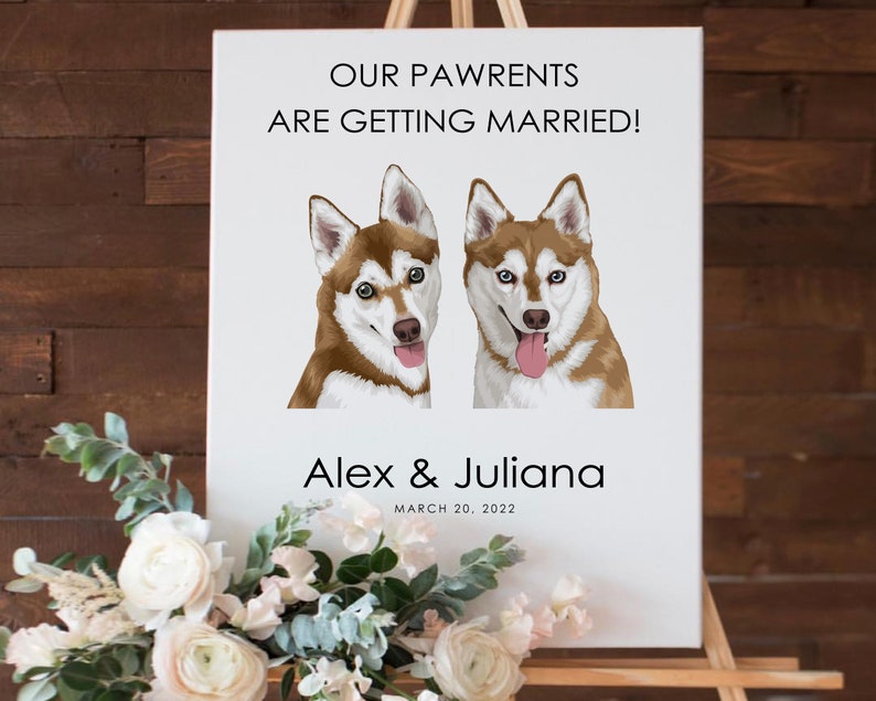 Welcome Wedding Sign With Two Custom Pet Portraits. Welcome Poster With ...