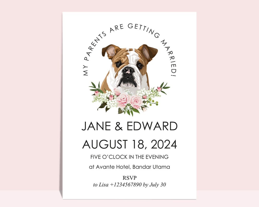 Floral Wedding Invitation With Dog, Cat, and Other Pet. Custom ...