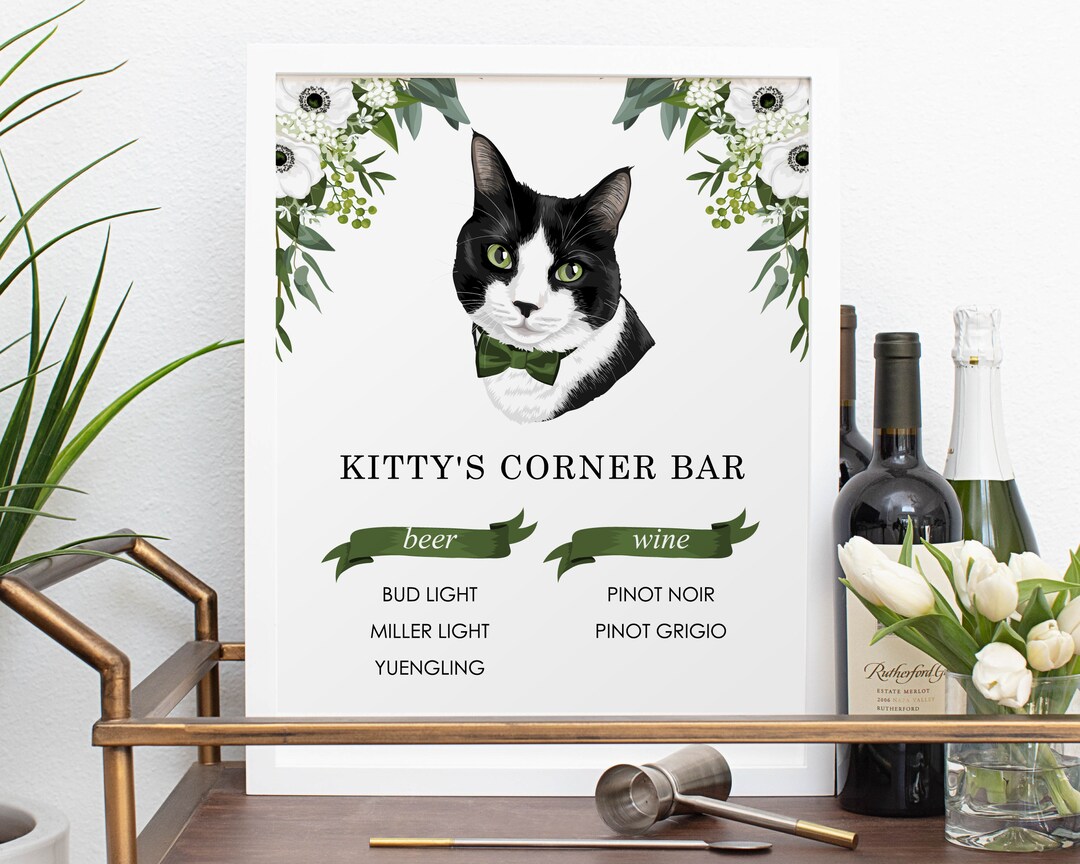 Custom Cat Portrait Bar Menu Sign. Custom Illustrated Drink List. Fun ...