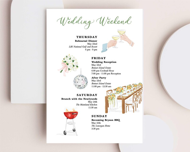 Wedding Weekend Itinerary Schedule. Wedding Day Timeline. Illustrated ...