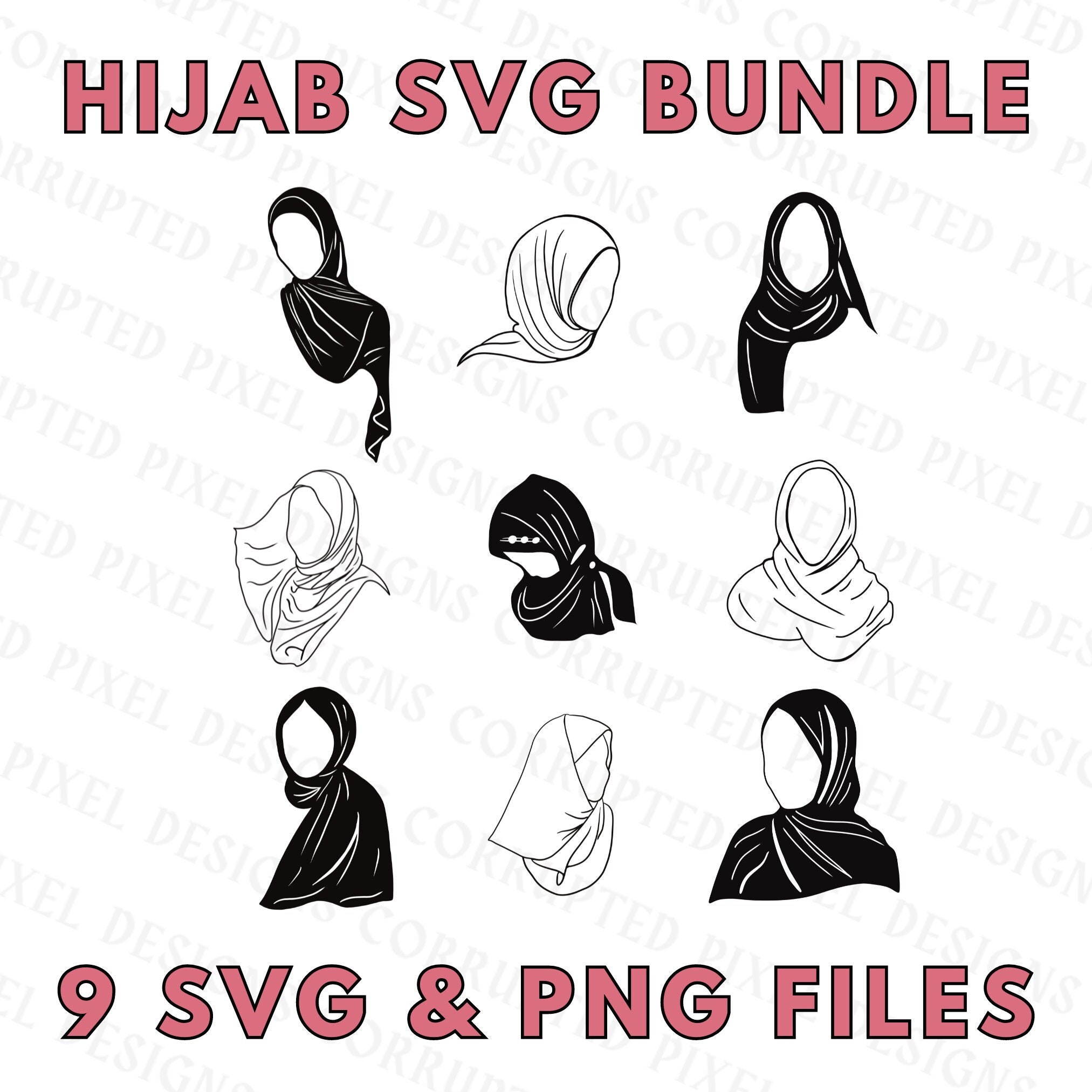 Hijab SVG Bundle Muslimah Headscarf Digital Designs Muslim Fashion Logo ...