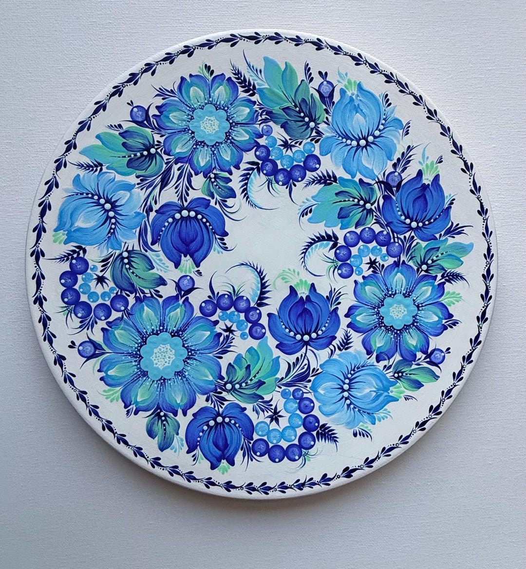 Hand-painted Ukrainian Petrykivka Plate | Blue Floral Folk Art | One of ...
