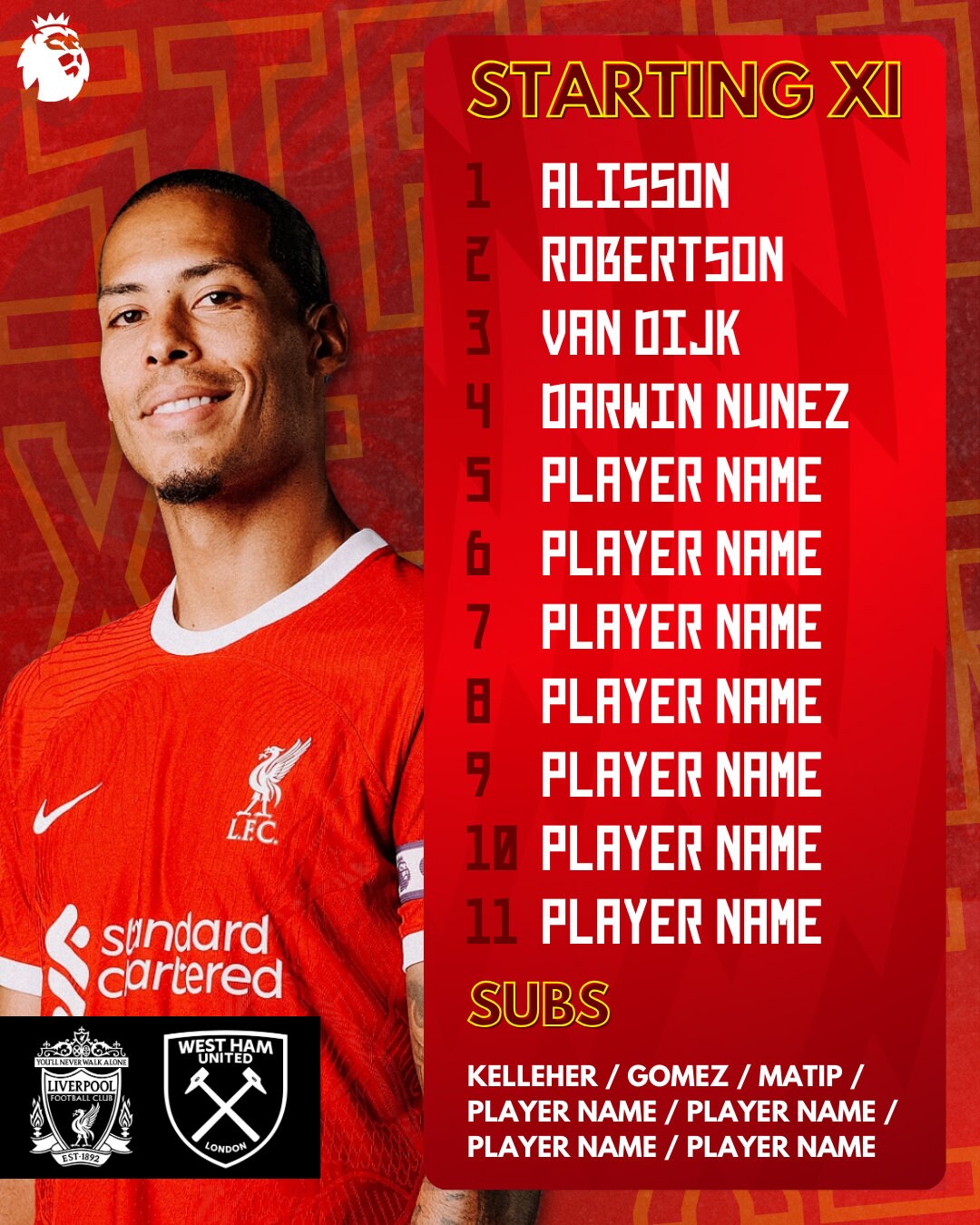 FOOTBALL LINEUP TEMPLATE canva - Etsy