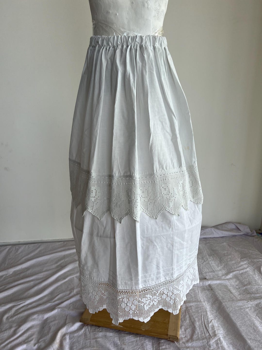 Old Petticoat 1900-1920. White Chintz Fabric. the Highlight is 2 Rows of Knitted Lace, Very ...
