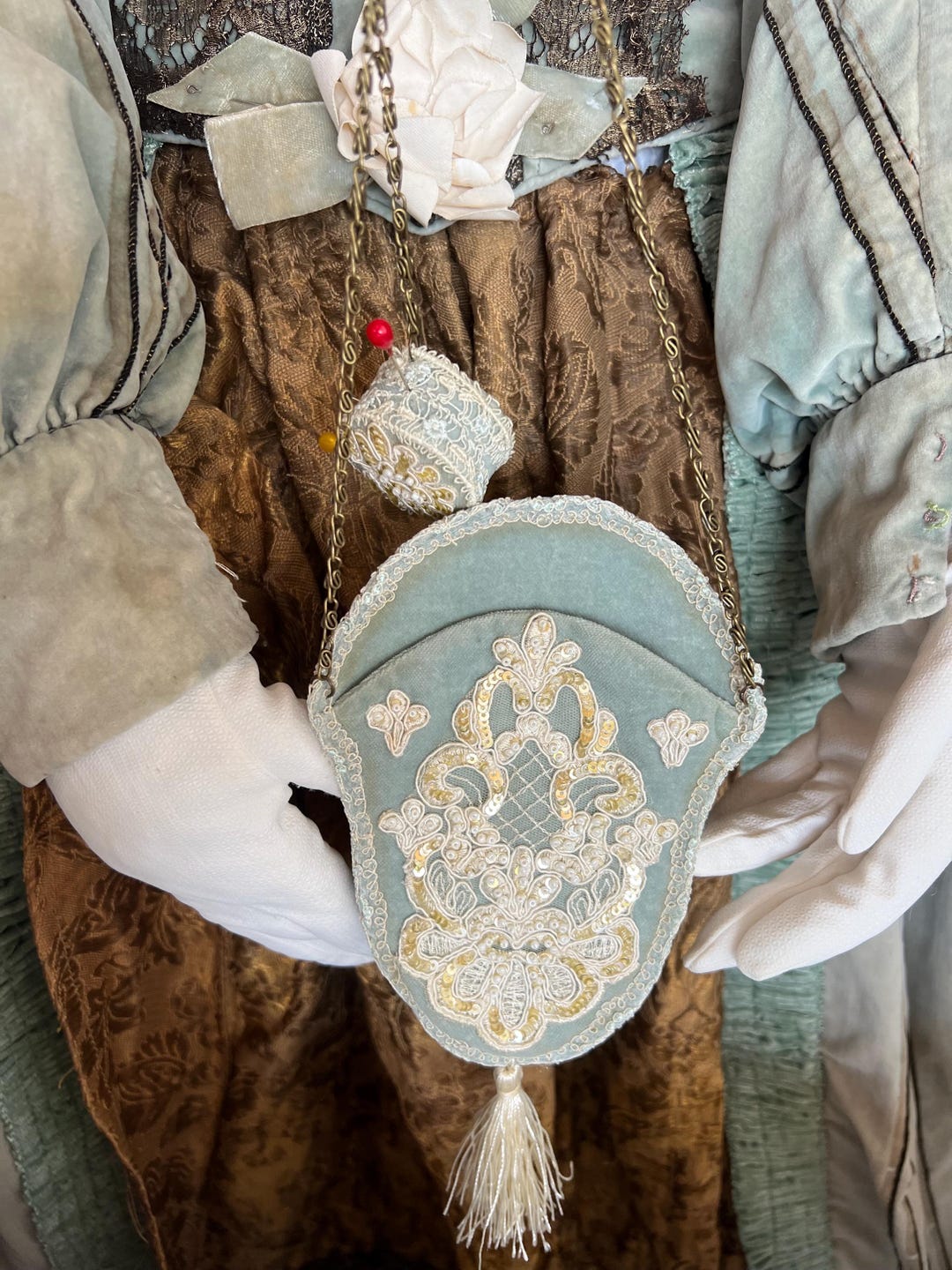 Chatelaine With Chain, Large Pocket and Round Pincushion for Needles ...