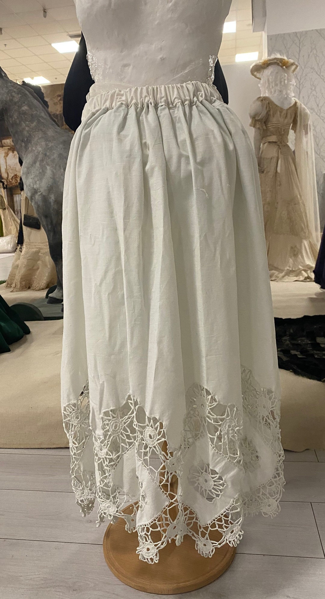 Antique Petticoat, 1900-1920, Europe. White Chintz. Decorated Along the Edge With Thin Crochet ...