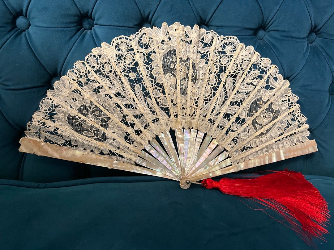 Antique Fan, 1890-1910. Europe. White Lace Fabric From Belgian Lace ...